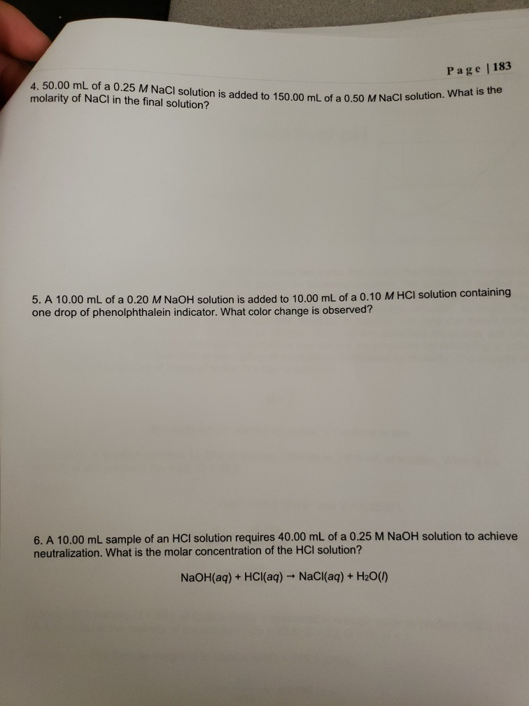 Solved Page | 183 4. 50.00 mL of a 0.25 M NaCI solution is | Chegg.com