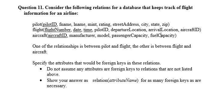 Solved restion 11. Consider the following relations for a | Chegg.com
