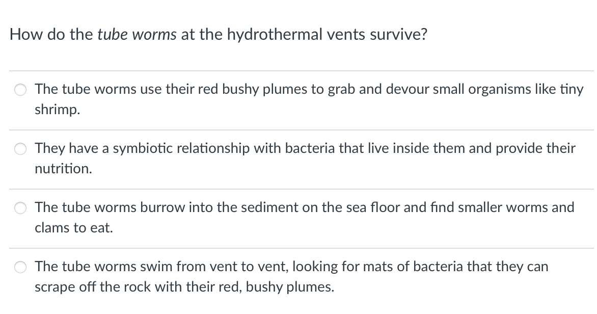 Solved How do the tube worms at the hydrothermal vents | Chegg.com