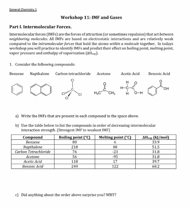 Solved Workshop 11: IMF and Gases Part I. Intermolecular | Chegg.com