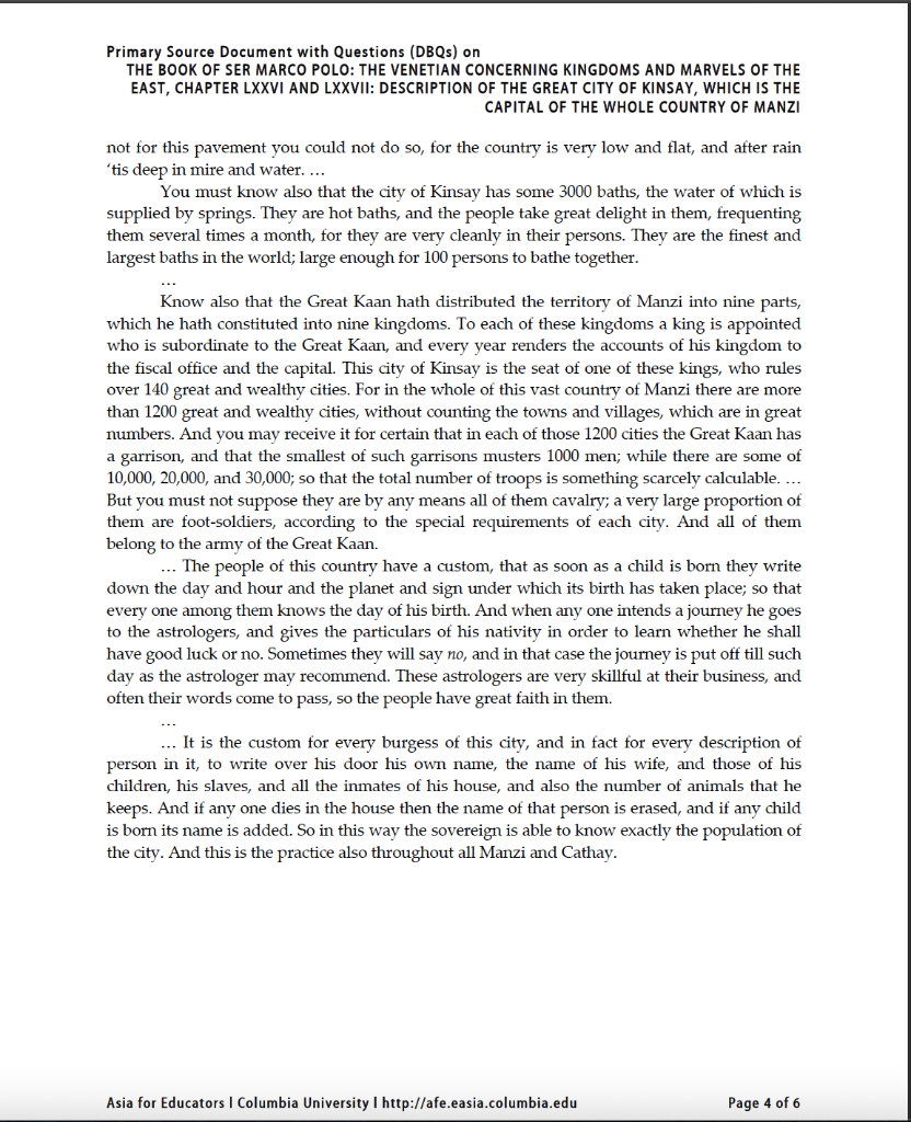with Questions (DBQs) THE BOOK OF SER MARCO POLO: THE | Chegg.com