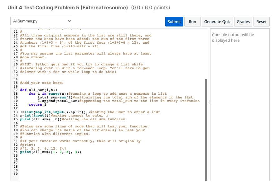 Solved Unit 4 Test Coding Problem 5 (External resource) | Chegg.com