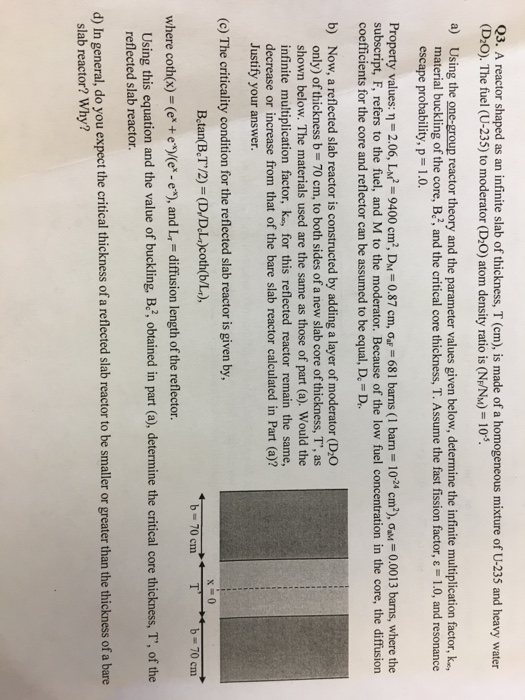 Q3. A reactor shaped as an infinite slab of | Chegg.com