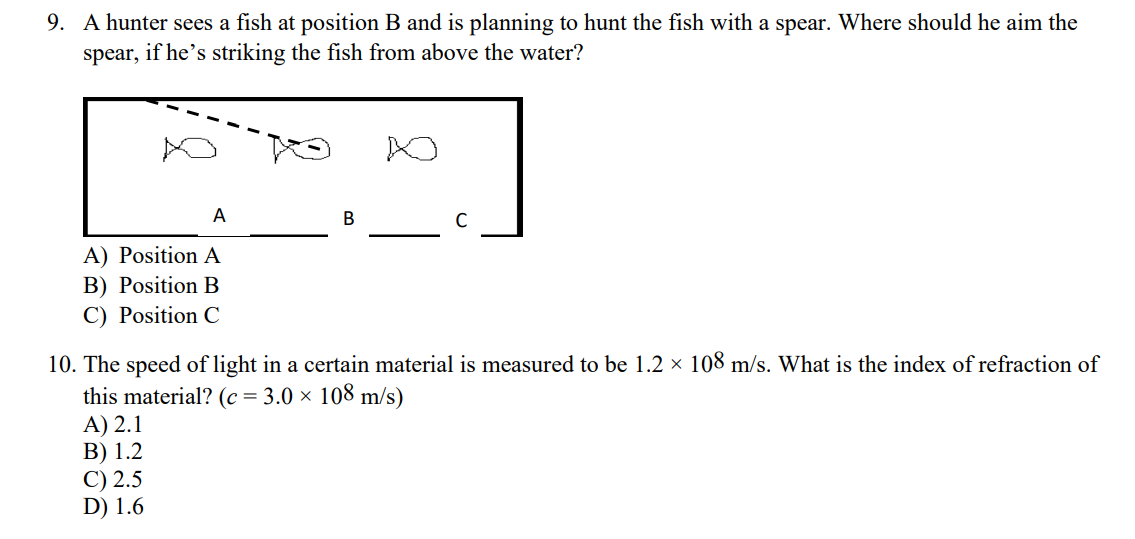 Solved 9. A hunter sees a fish at position B and is planning | Chegg.com