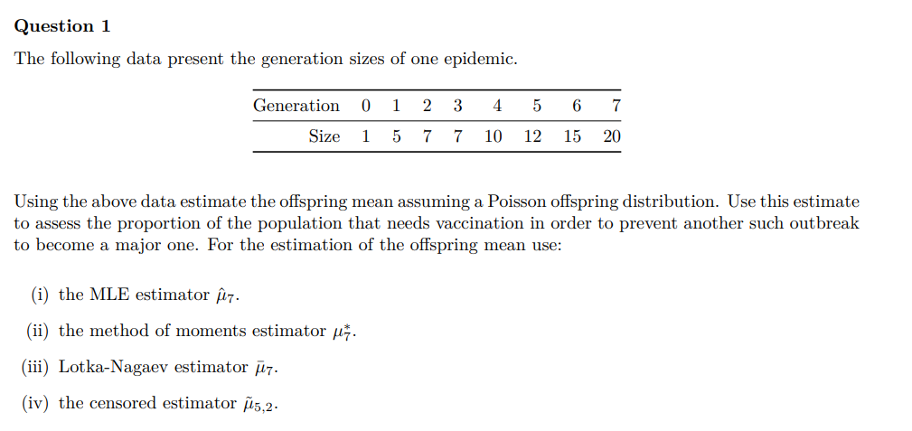 Solved The following data present the generation sizes of | Chegg.com