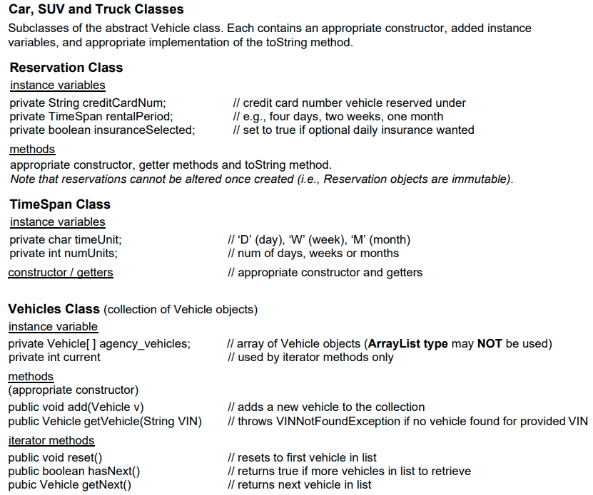 Solved Abstract Vehicle Class instance variables private | Chegg.com