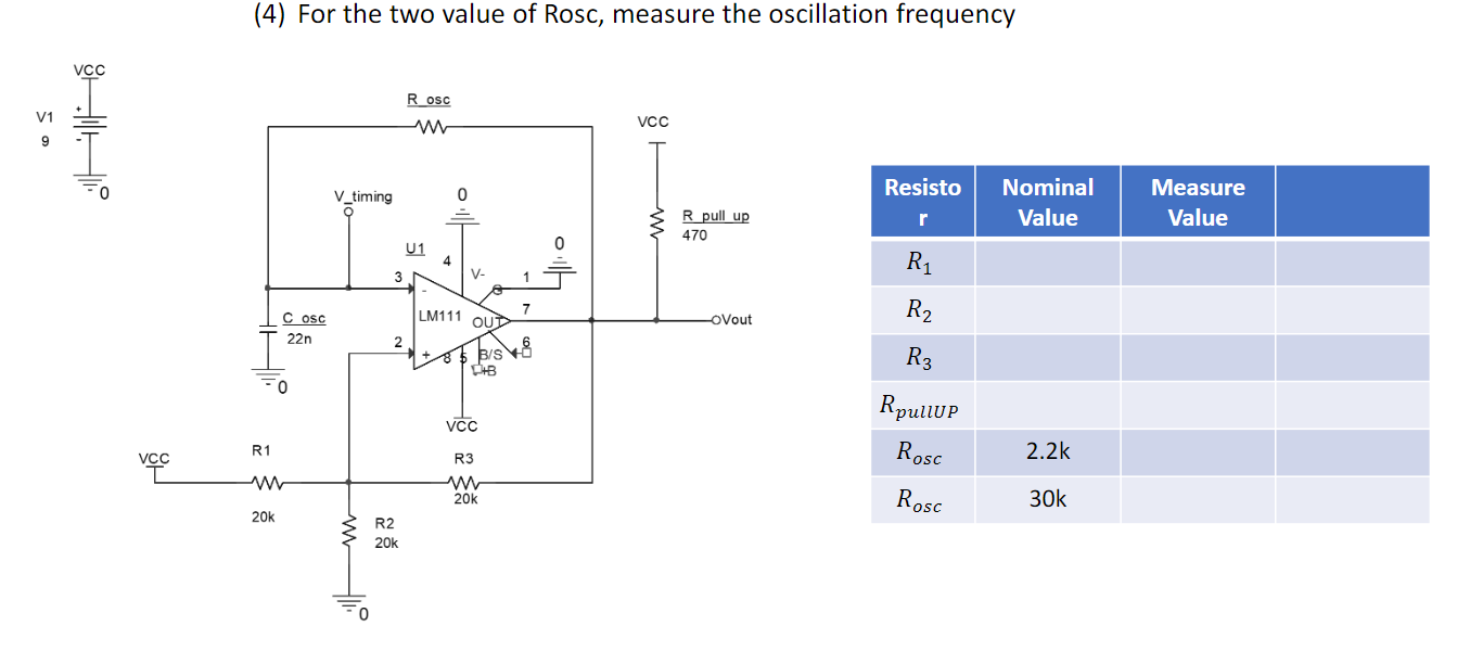 Solved (4) For the two value of Rosc, measure the | Chegg.com