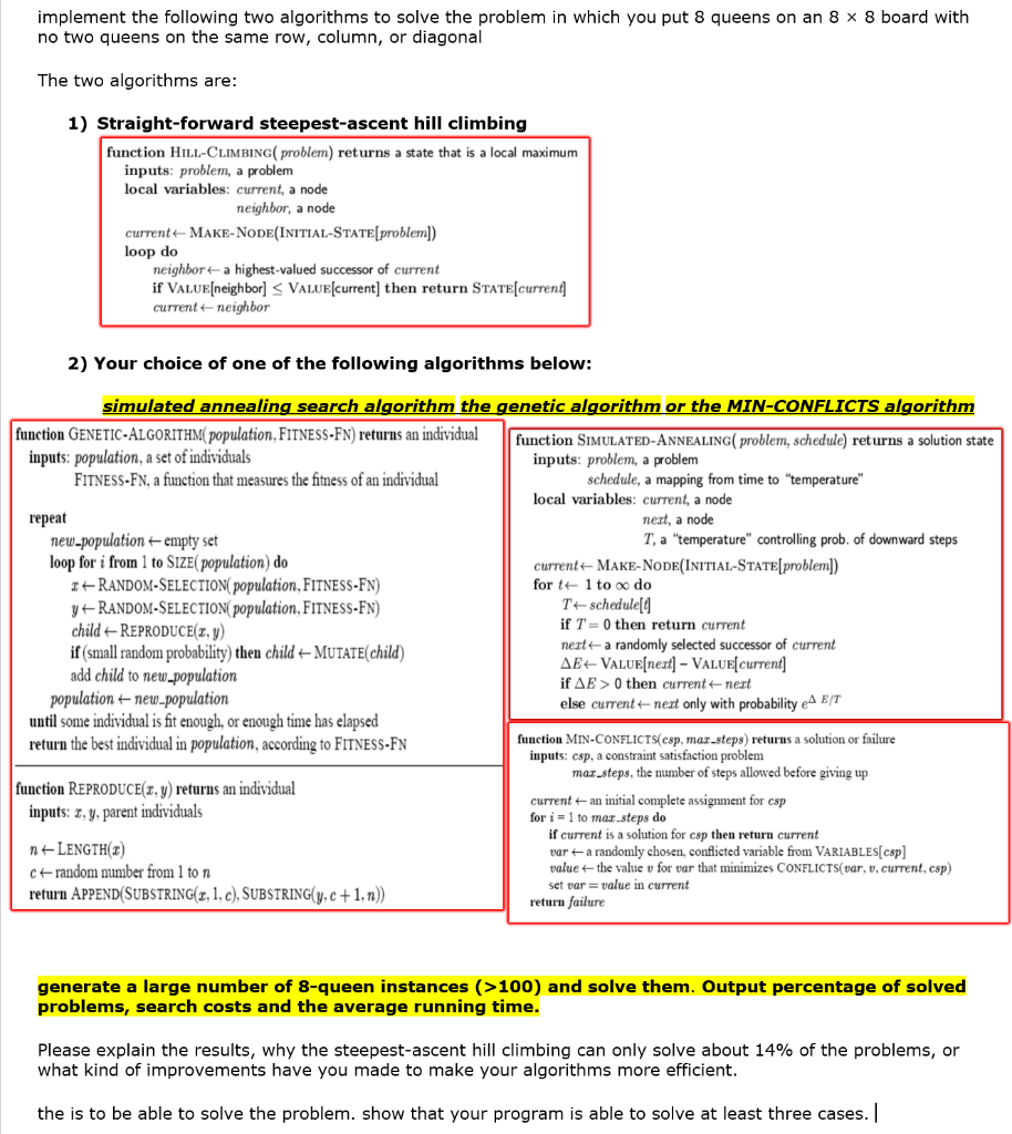 Solved implement the following two algorithms to solve the | Chegg.com