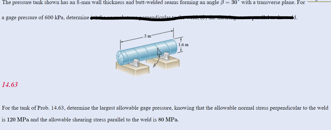 Solved The pressure tank shown has an 8 -mm wall thickness | Chegg.com