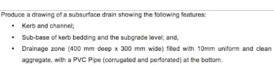 Solved Produce a drawing of a subsurface drain showing the | Chegg.com