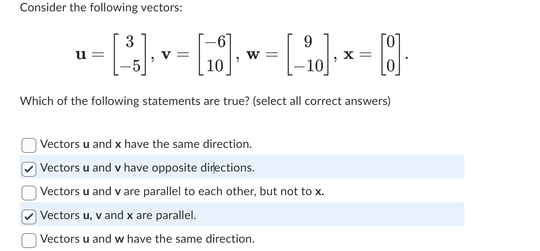 Solved Consider the following vectors: | Chegg.com
