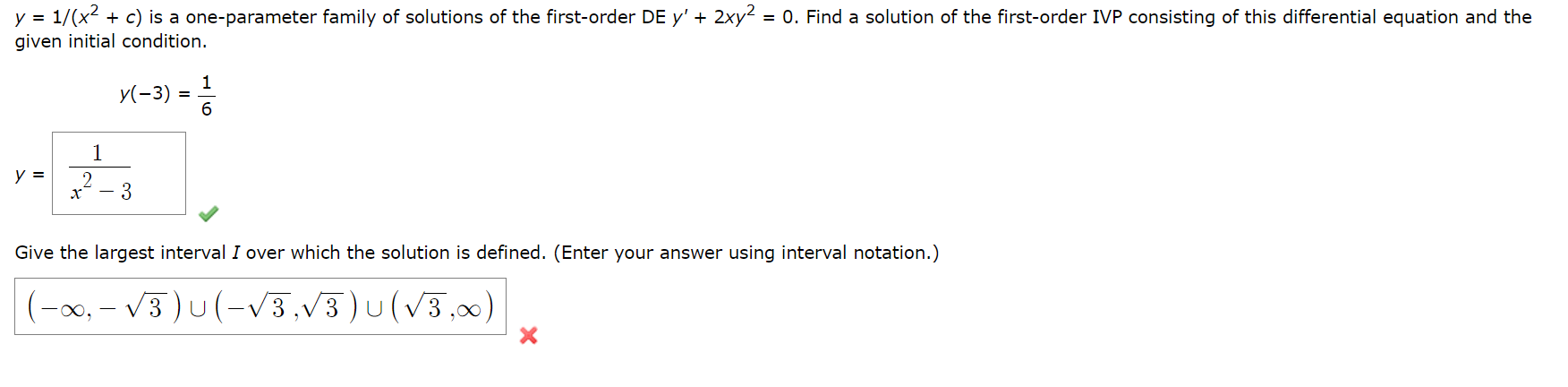 Solved given initial condition. y(−3)=61 y=x2−31 Give the | Chegg.com