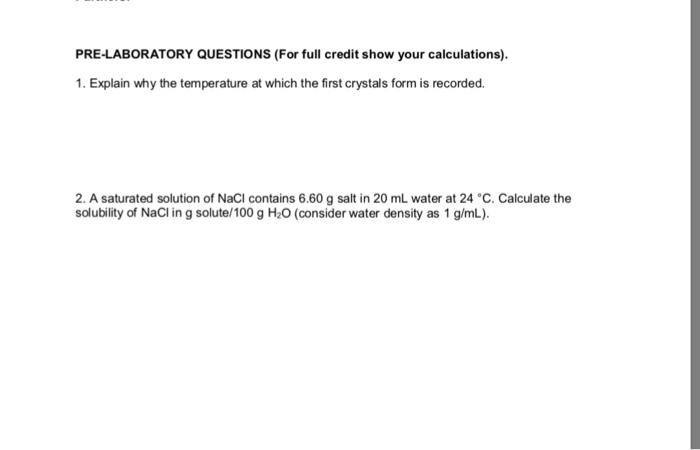 Solved PRE-LABORATORY QUESTIONS (For full credit show your | Chegg.com