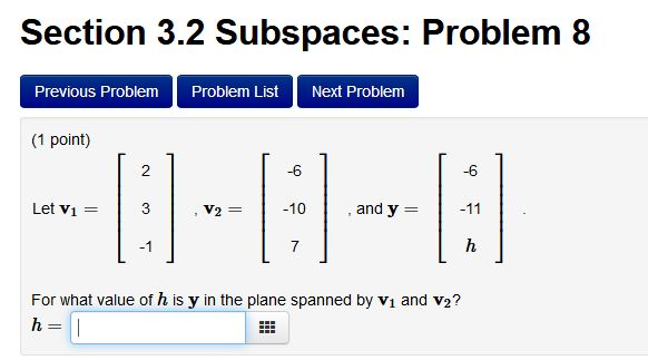 Solved Section 3.2 Subspaces: Problem 8 Previous Problem | Chegg.com