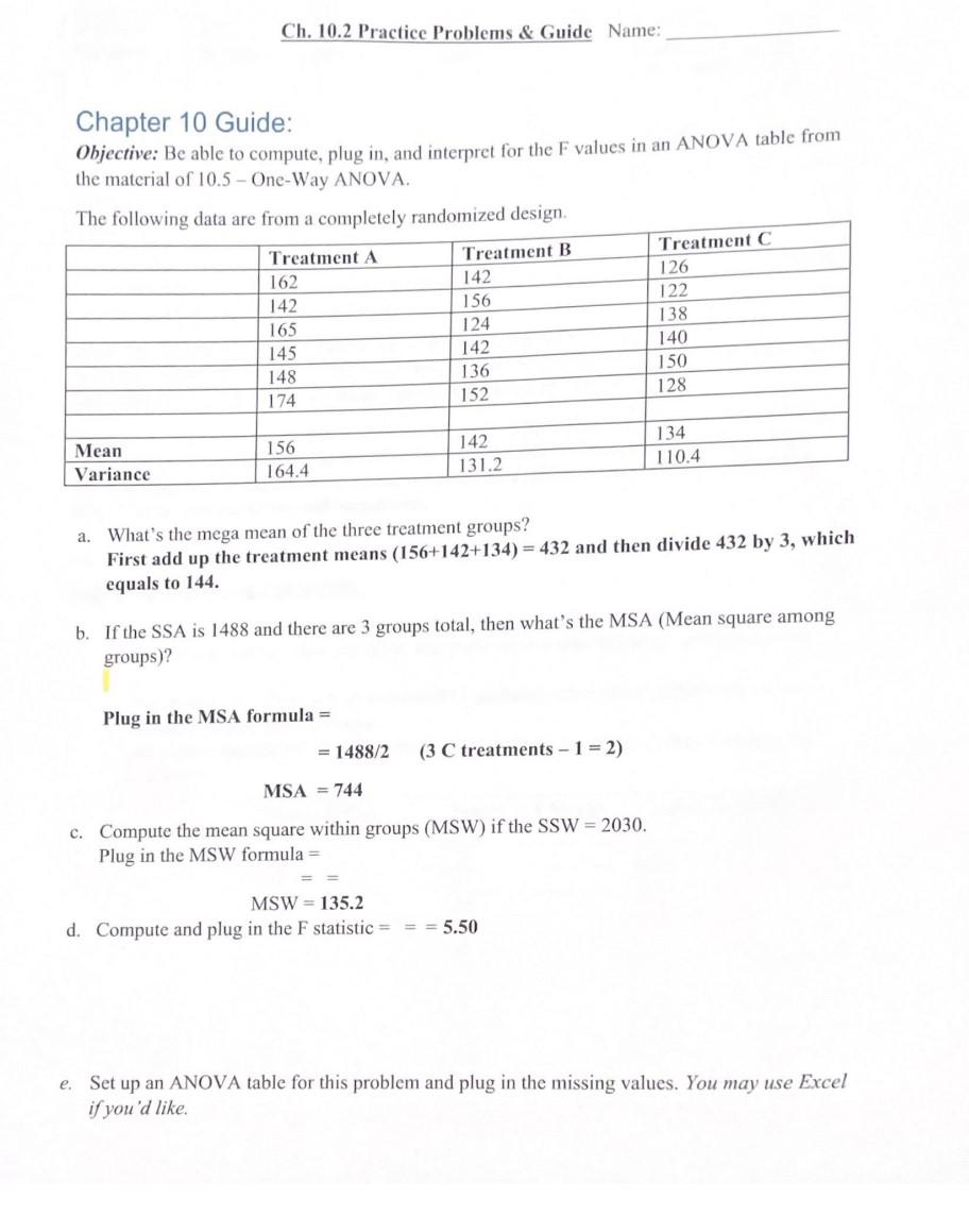 Ch. 10.2 Practice Problems \& Guide Name: Chapter 10 | Chegg.com