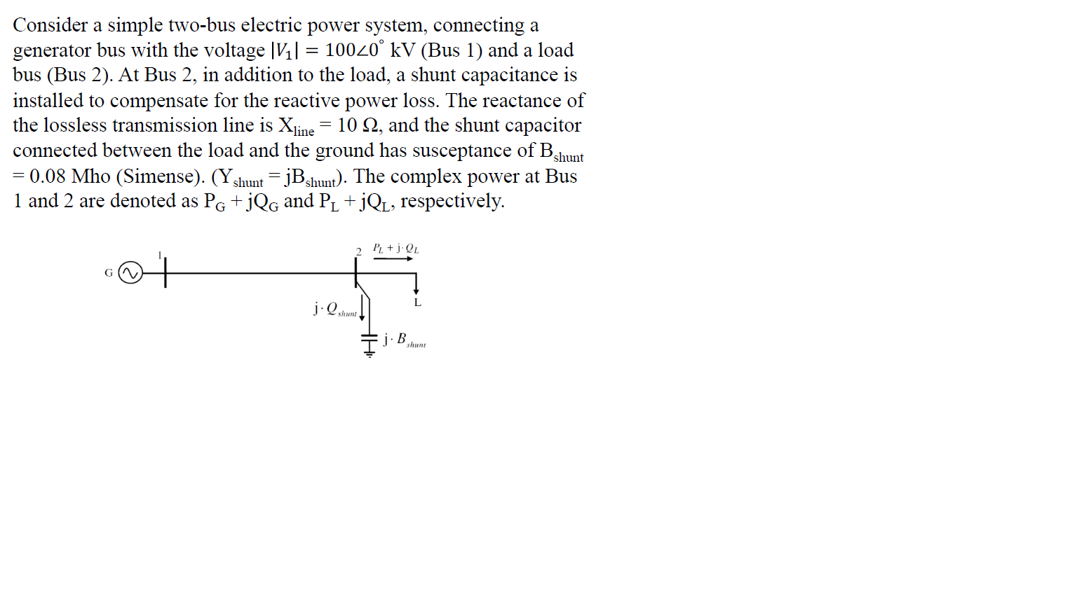 = Consider a simple two-bus electric power system, | Chegg.com