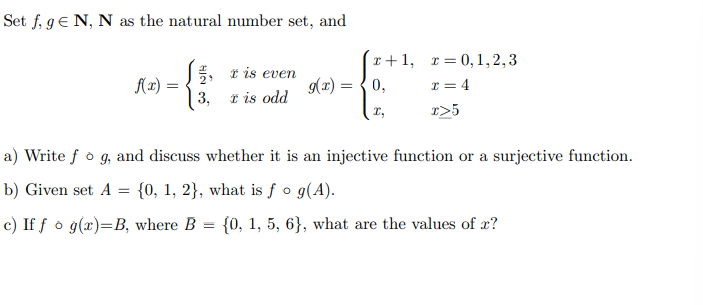 Solved Set f,ginN,N ﻿as the natural number set, anda) ﻿Write | Chegg.com