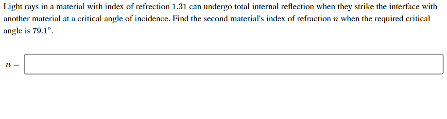 Solved Light rays in a material with index of refrection | Chegg.com