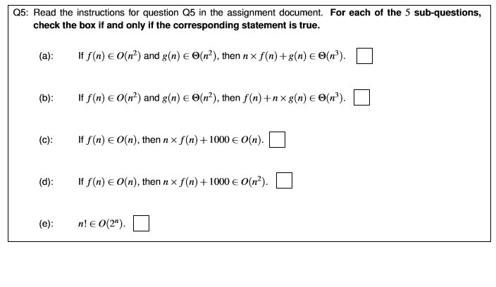 Solved Q5 (10 pts) For each of the following 5 statements, | Chegg.com