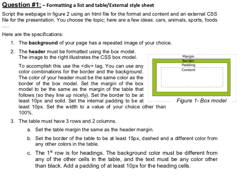Q uestion #1 :-Formatting a list and table/External | Chegg.com