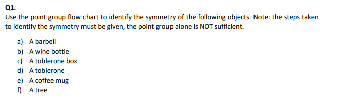 Solved Q1. Use the point group flow chart to identify the | Chegg.com