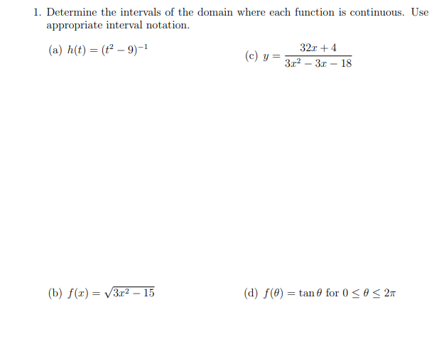 Solved 1. Determine the intervals of the domain where each | Chegg.com
