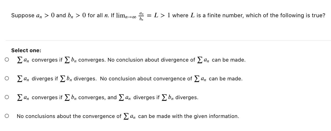Solved Suppose 𝑎𝑛>0 and 𝑏𝑛>0 for all 𝑛. If | Chegg.com Solved Suppose 𝑎𝑛>0 and 𝑏𝑛>0 for all 𝑛. If | Chegg.com