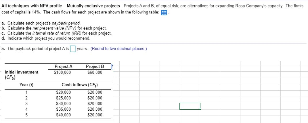 Solved All techniques with NPV profile - Mutually exclusive | Chegg.com