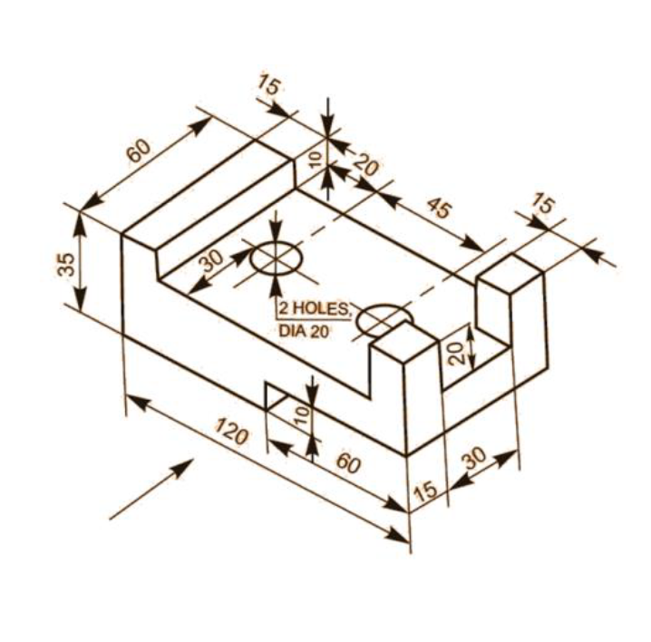 Solved Draw and Complete three orthographic views of the | Chegg.com