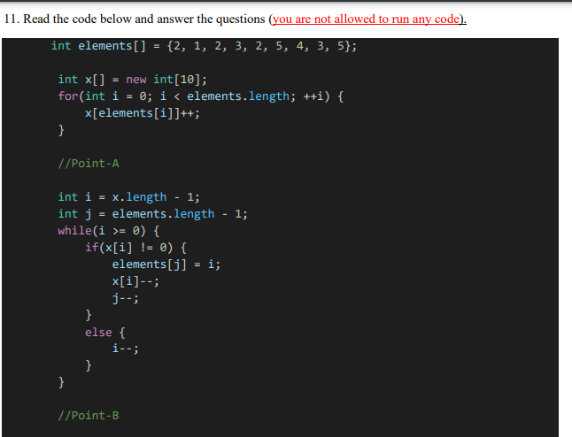 Solved 11.1. (2pts) What does array x look like at point-A | Chegg.com