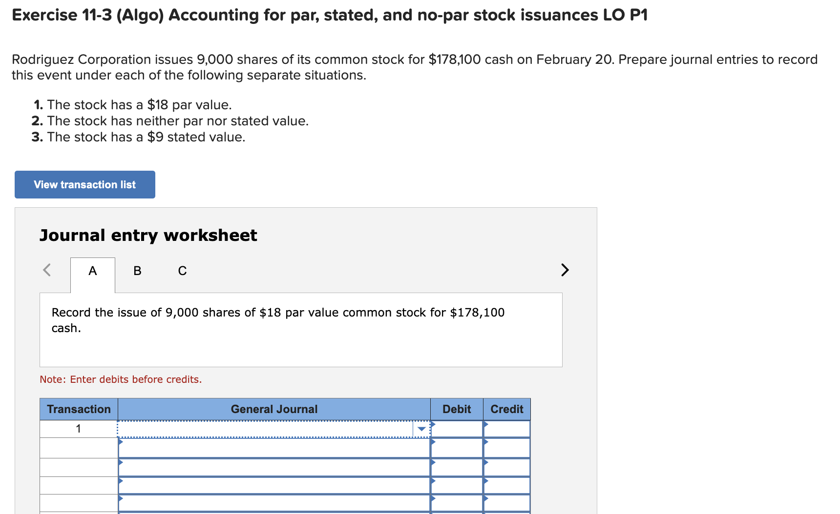 Solved Exercise 11-3 (Algo) Accounting for par, stated, and | Chegg.com