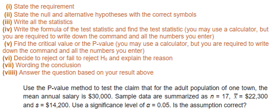Solved (i) State the requirement (ii) State the null and | Chegg.com