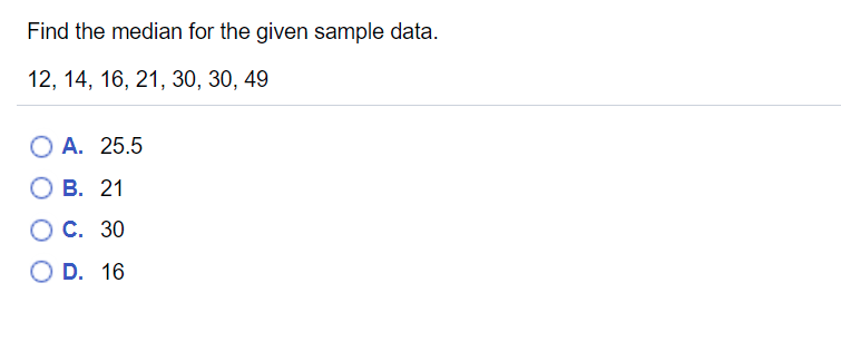 Solved Find the median for the given sample data. 12, 14, | Chegg.com