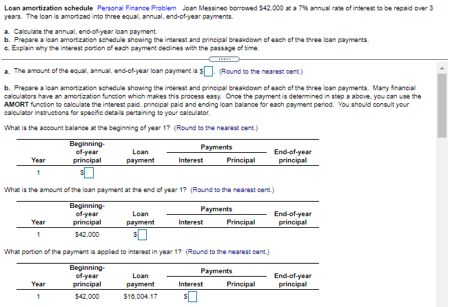 Solved Loan amortization schedule Personal Finance Problem | Chegg.com