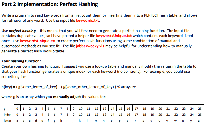 Perfect Hashing: C++ (No classes/objects) Hashing | Chegg.com