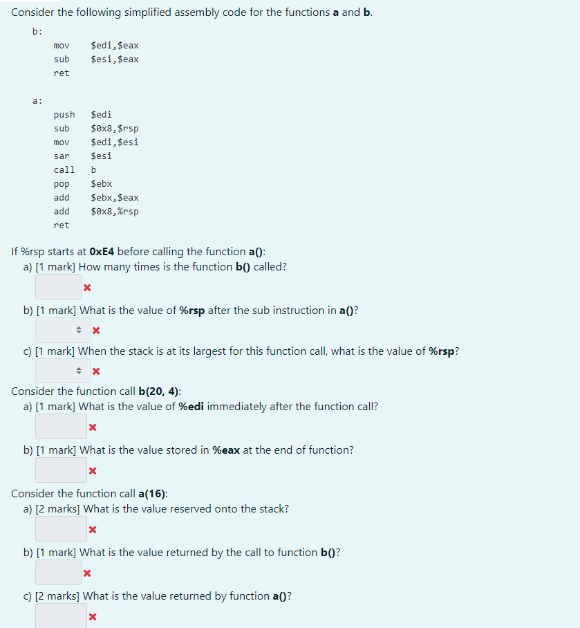 Consider the following simplified assembly code for | Chegg.com