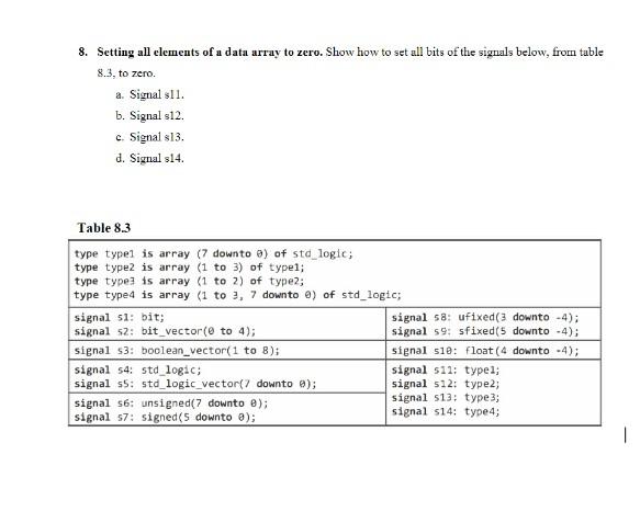 Solved 8. Setting all elements of a data array to zero. Show | Chegg.com