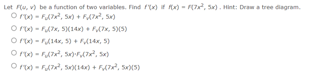 Solved Let F(u,v) be a function of two variables. Find f′(x) | Chegg.com