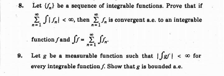 Solved 8 Let N Be A Sequence Of Integrable Functions 6338