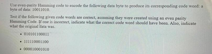 Solved Use even-parity Hamming code to encode the following | Chegg.com