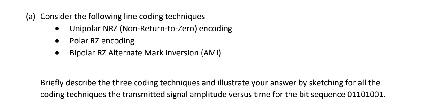 Solved (a) Consider the following line coding techniques: | Chegg.com
