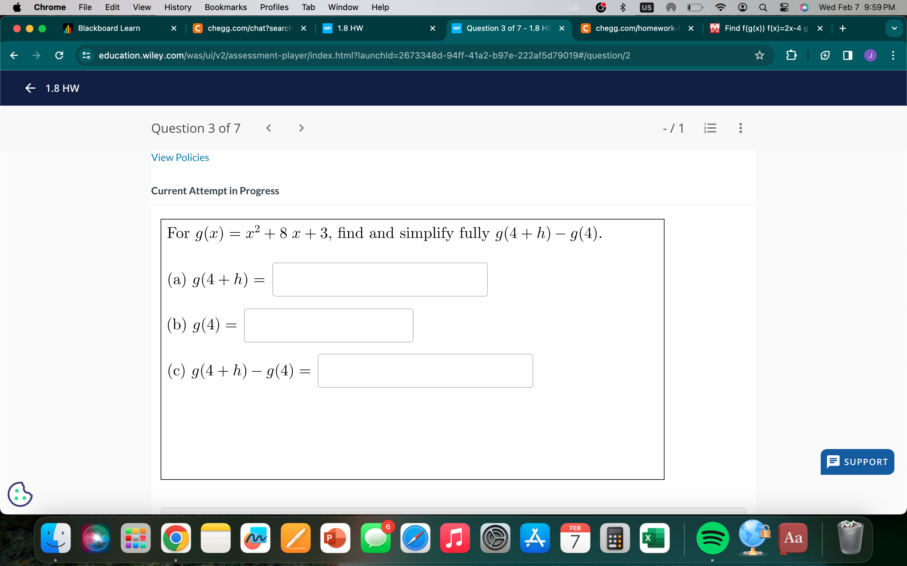 Solved Current Attempt in ProgressFor g(x)=x2+8x+3, ﻿find | Chegg.com