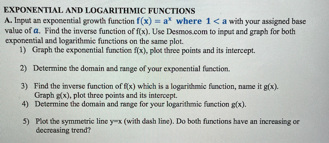 Solved EXPONENTIAL AND LOGARITHMIC FUNCTIONS A. Input an | Chegg.com