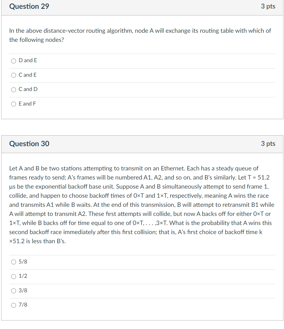 Solved Question 29 3 pts In the above distance-vector | Chegg.com
