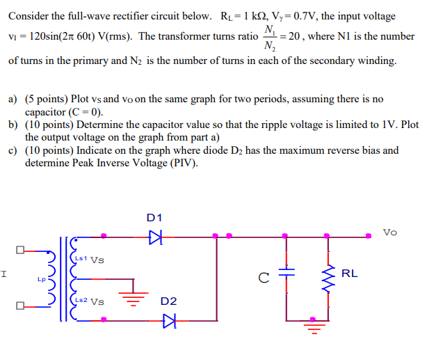 Solved Consider the full-wave rectifier circuit below. RL = | Chegg.com