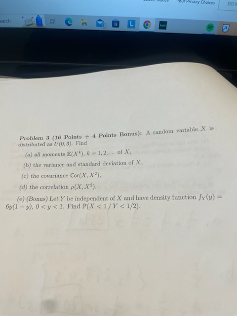 Problem 3 (16 Points +4 Points Bonus): A random | Chegg.com