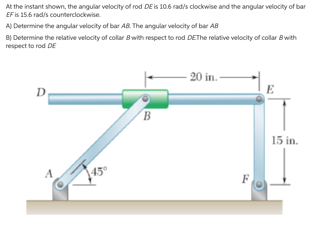 Solved At The Instant Shown The Angular Velocity Of Rod De