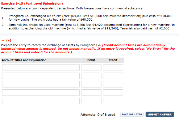 Solved Exercise 9-15 (Part Level Submission) Presented below | Chegg.com