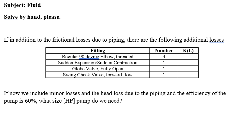 Subject: Fluid Solve by hand, please. If in addition | Chegg.com