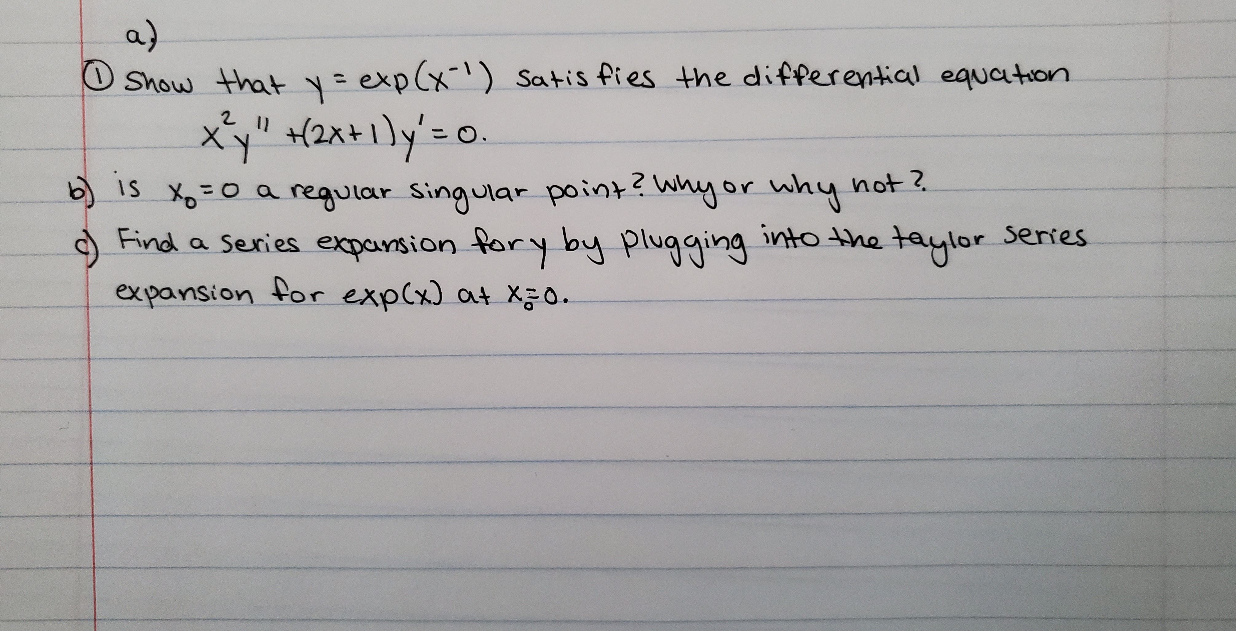 Solved (1) Show that y=exp(x−1) satisfies the differential | Chegg.com